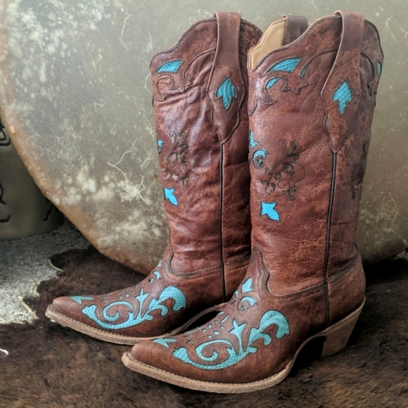 Corral | Shoes | Corral C2674 Distressed Chestnut Leather Turquoise ...